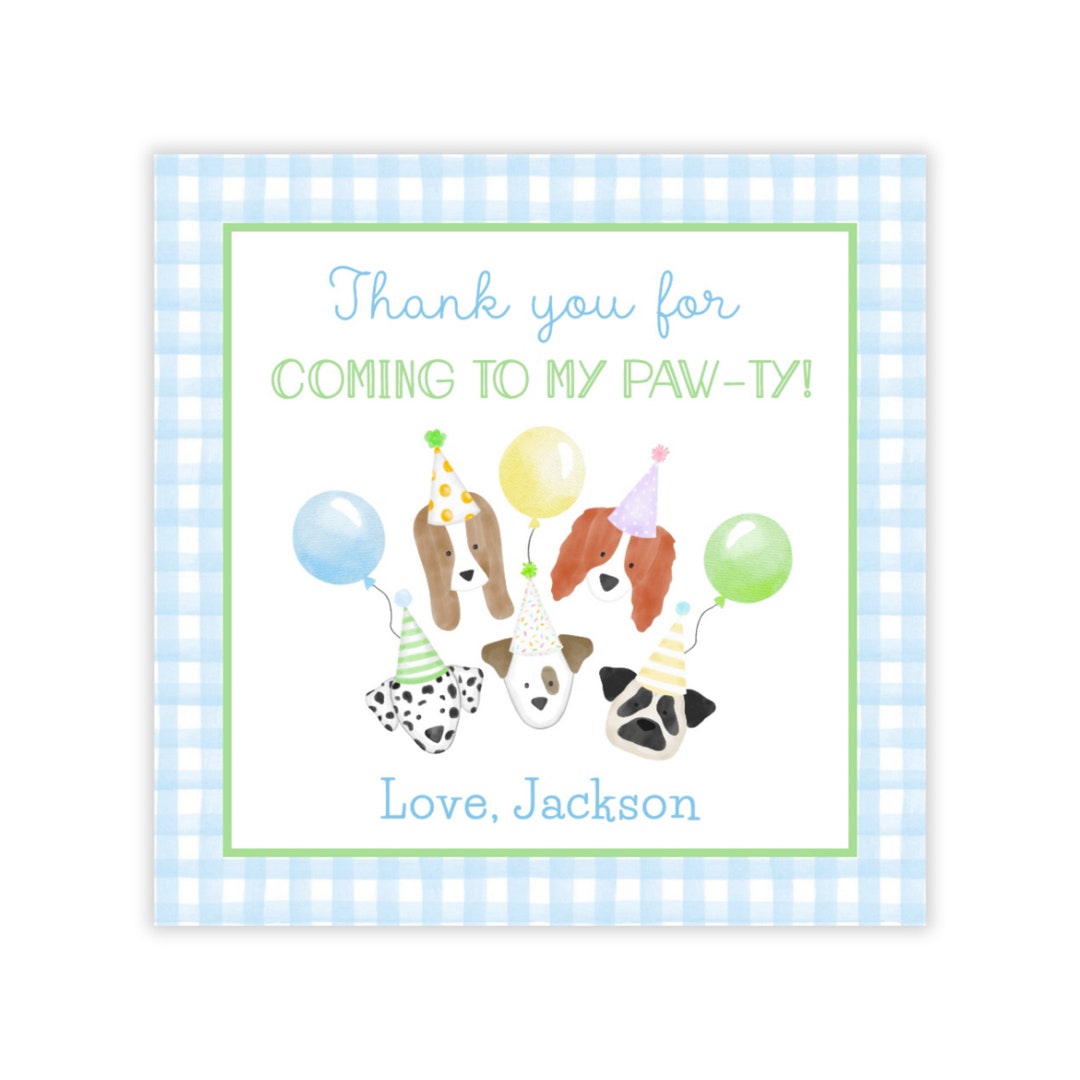 PRINTABLE Puppy Party Favor Tags | Blue Gingham Dog Birthday Gift Tag ...