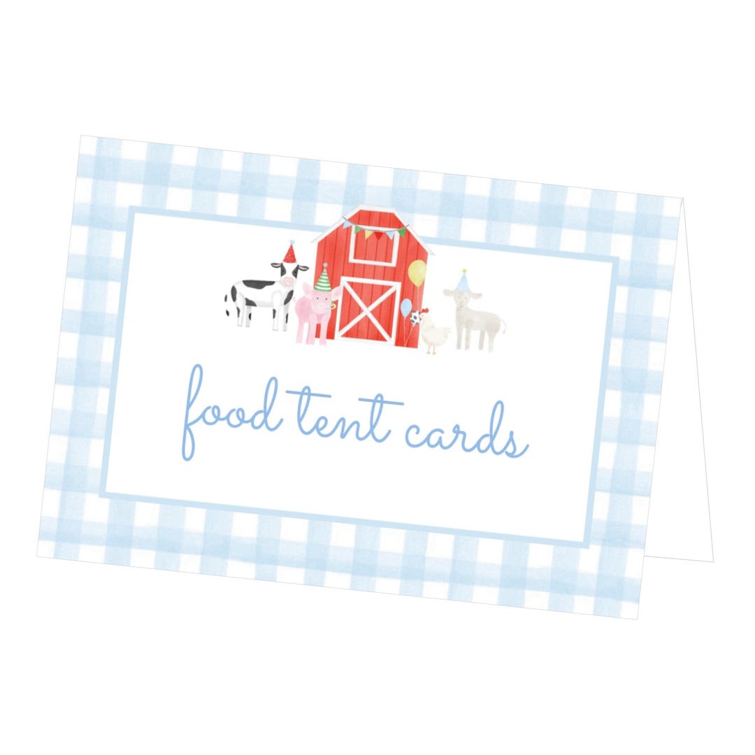 PRINTABLE Farm Food Tent Cards | Blue Gingham Barnyard Birthday Labels ...