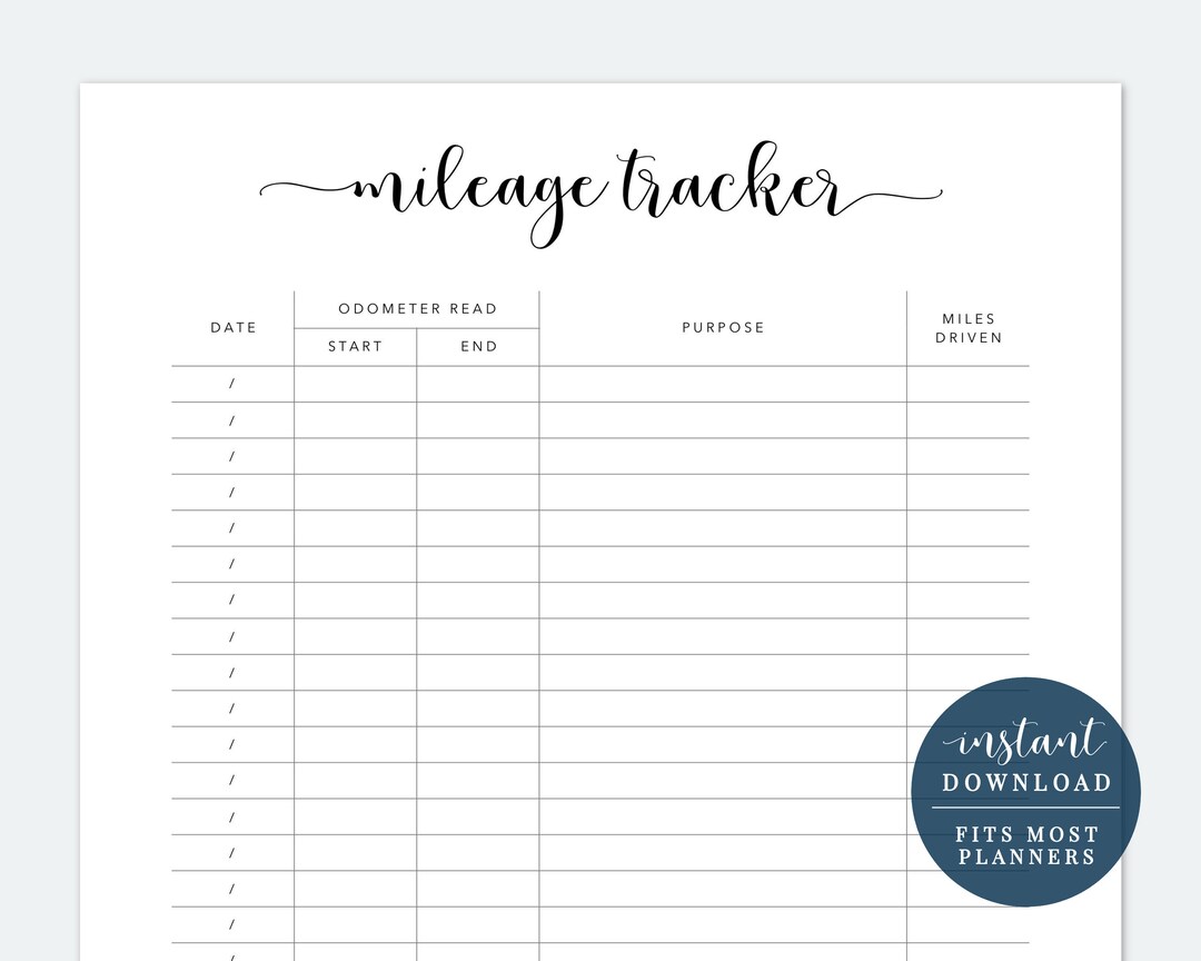 Mileage Tracker Printable Vehicle Mileage Tracking Business - Etsy