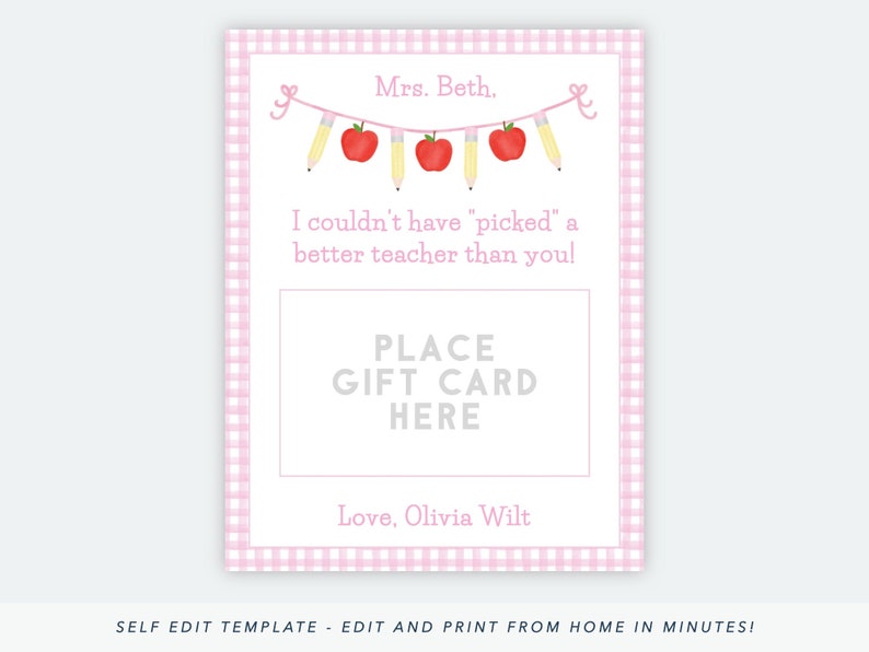 Printable Teacher Gift Card Holder Teacher Appreciation Gift - Etsy