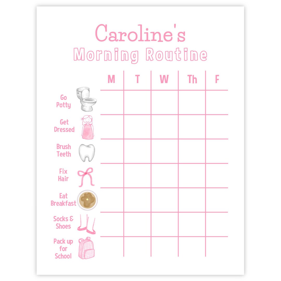 Printable Chore Chart, Chore Chart for Girls, Preschool Routine Chart ...