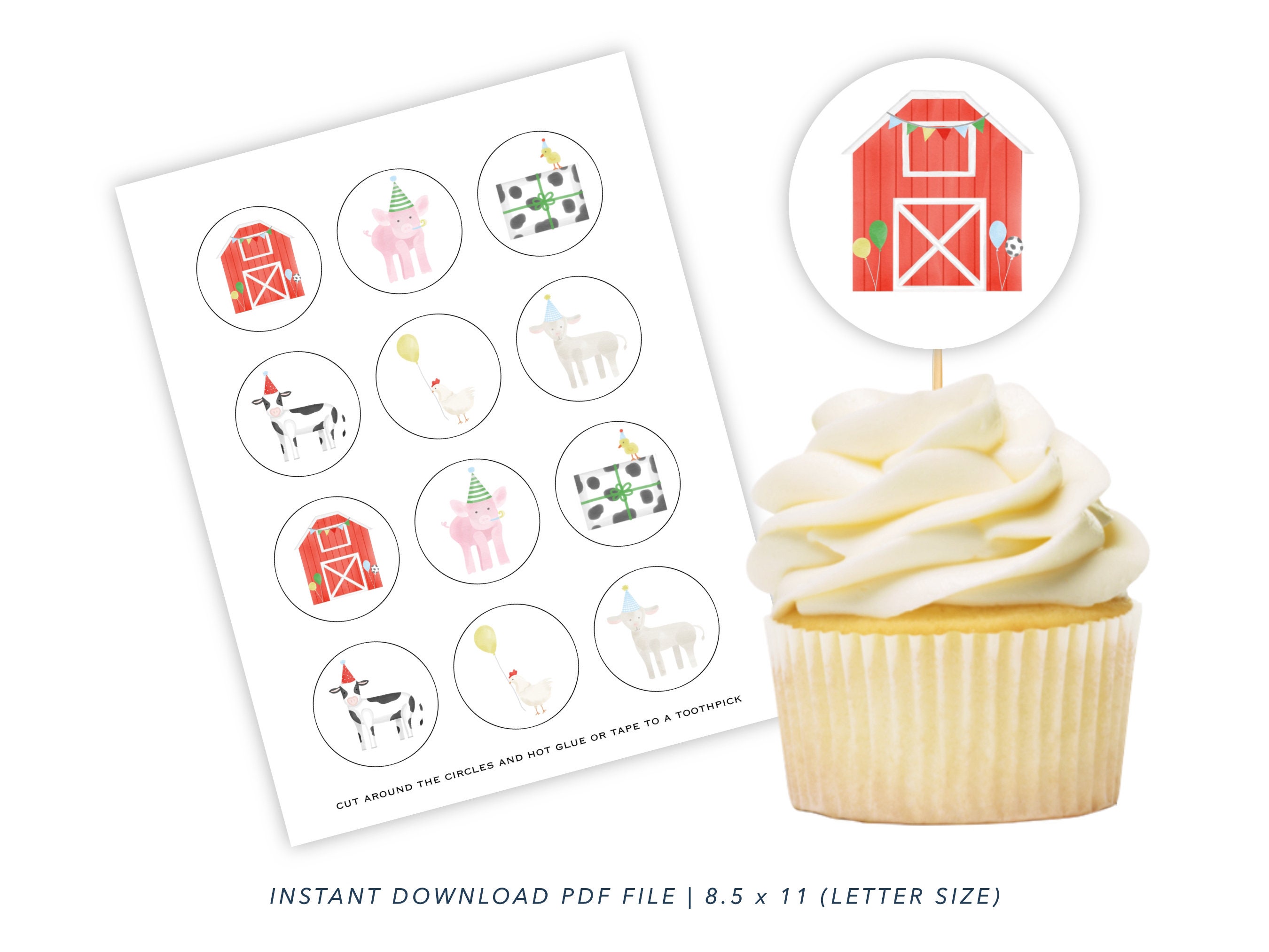 Printable Farm Cupcake Toppers Farm Birthday Party Decor - Etsy