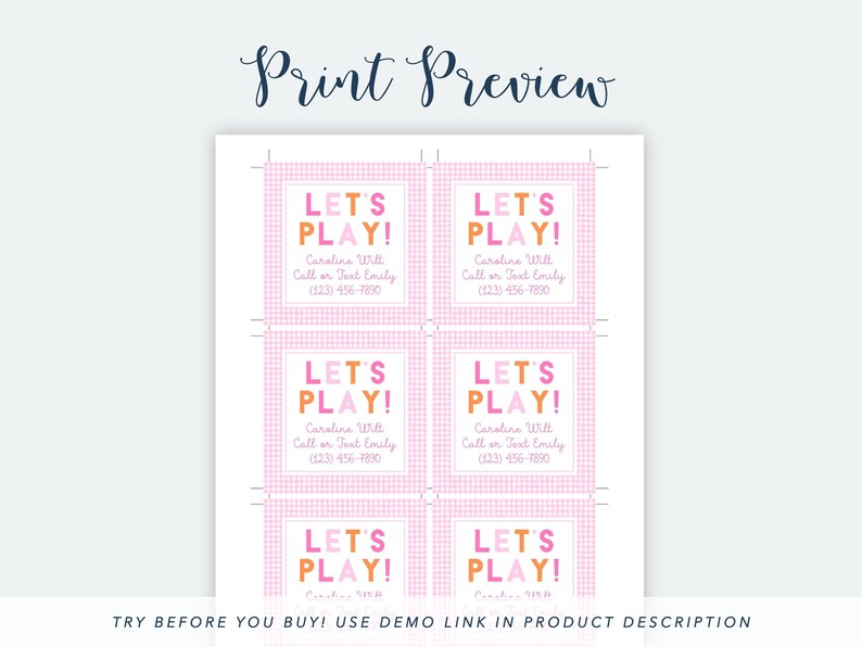 Printable Play Date Cards Kids Calling Cards Calling Cards - Etsy