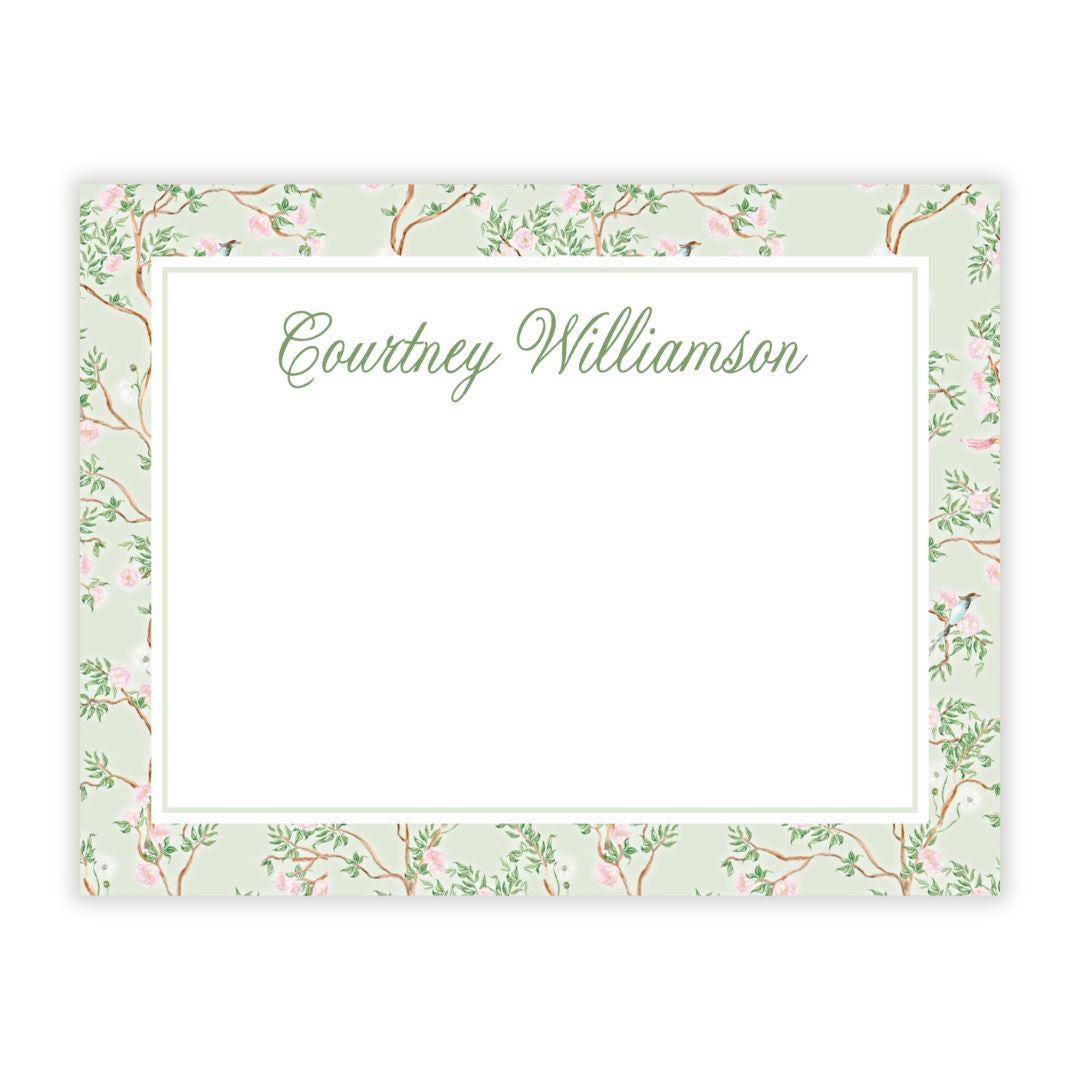 PRINTABLE Personalized Note Cards | Green Floral Flat A2 Stationery ...