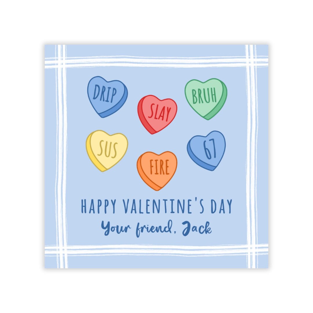 PRINTABLE Tween Boy Valentine Tags, Slang Conversation Hearts, Editable ...