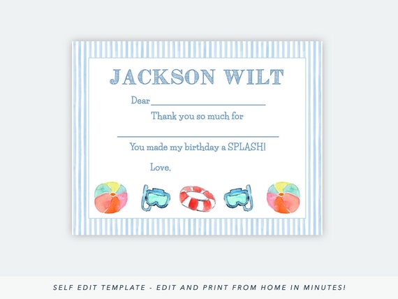 Printable Boy Pool Party Thank You Notes Boy Pool Party - Etsy