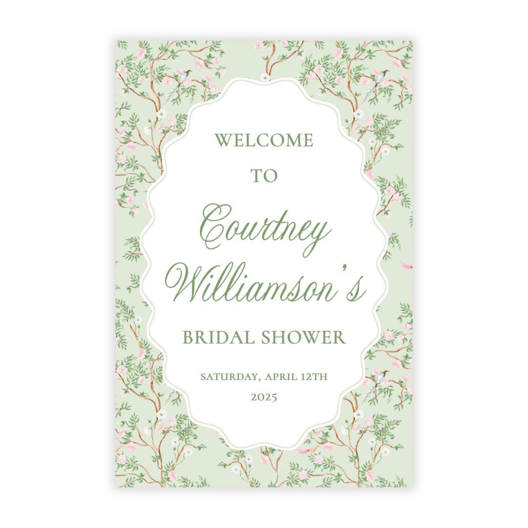 PRINTABLE 24x36 Welcome Sign Template | Green Floral Baby, Bridal ...
