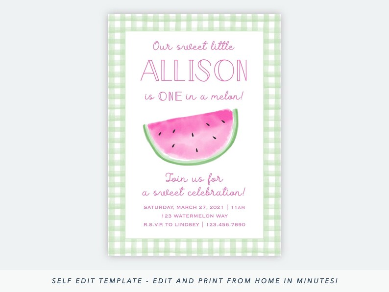 Printable Watermelon Birthday Party Invitation Watermelon | Etsy
