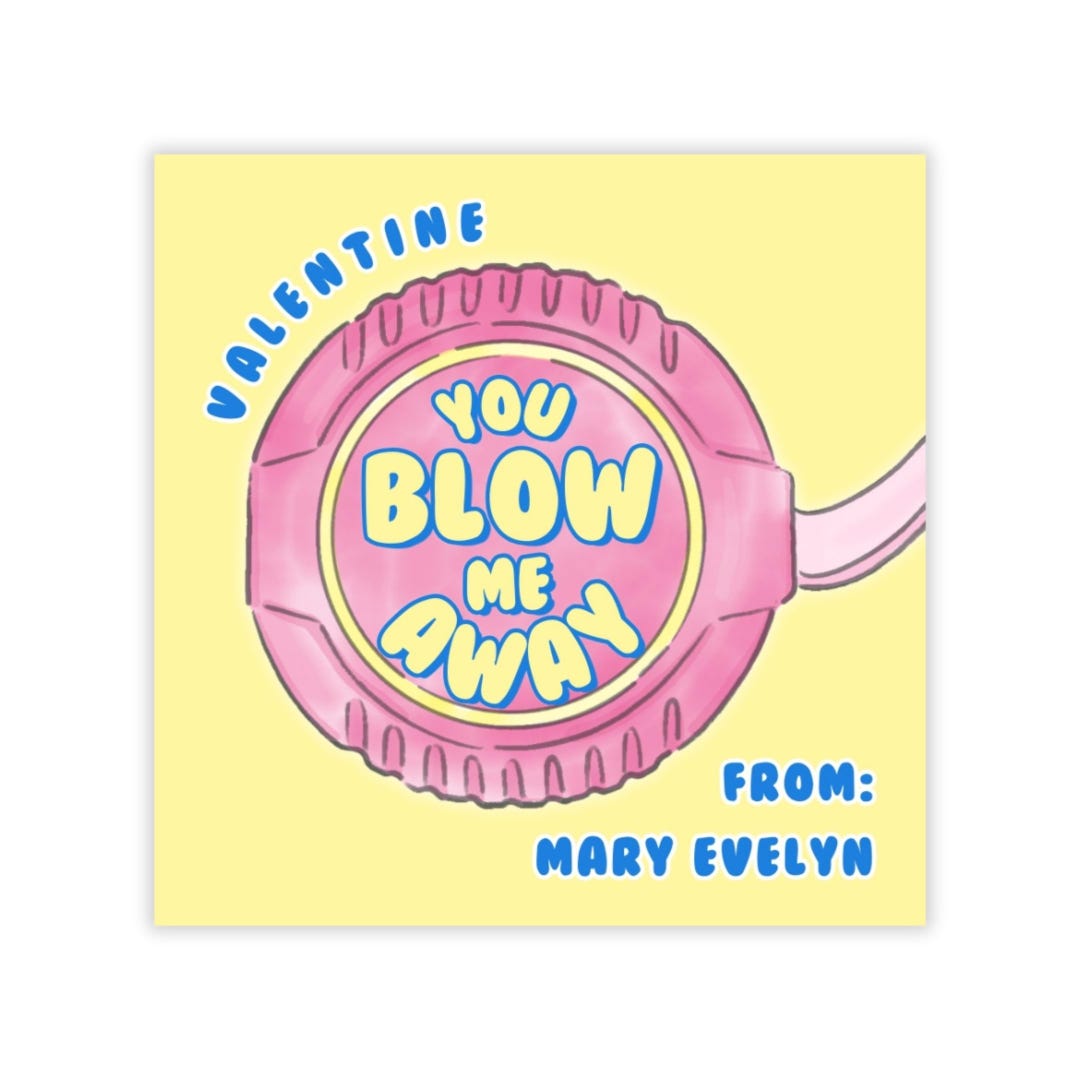 Printable Bubble Gum Valentine Tag, Digital Gum Tape Valentine Card ...