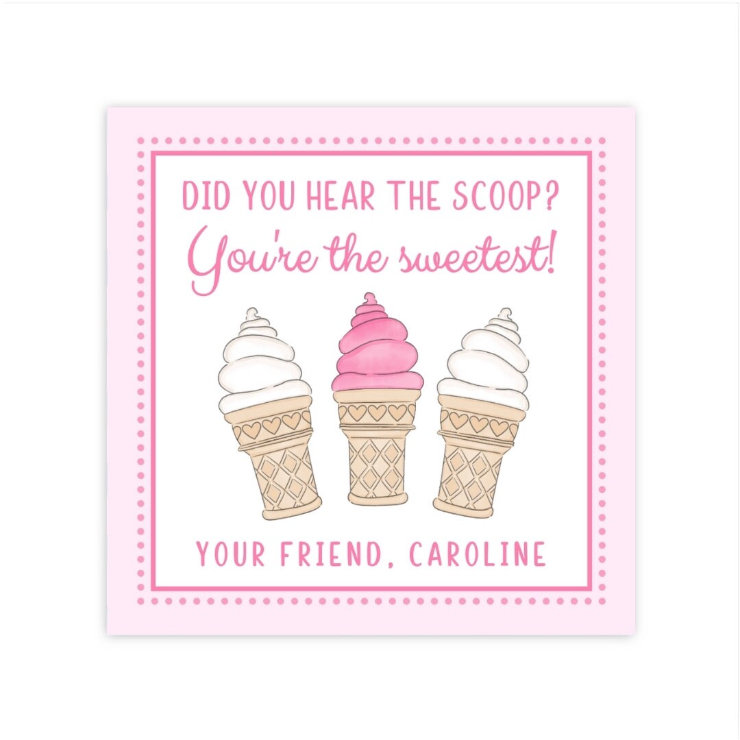 Printable Valentines Day Cards for Kids, Valentine Tags, Ice Cream ...