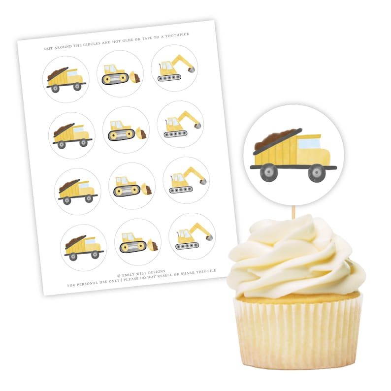 Printable Construction Cupcake Toppers, Construction Birthday Party ...