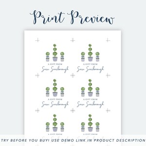 Printable Topiary Gift Tag Watercolor Topiary Tags | Etsy