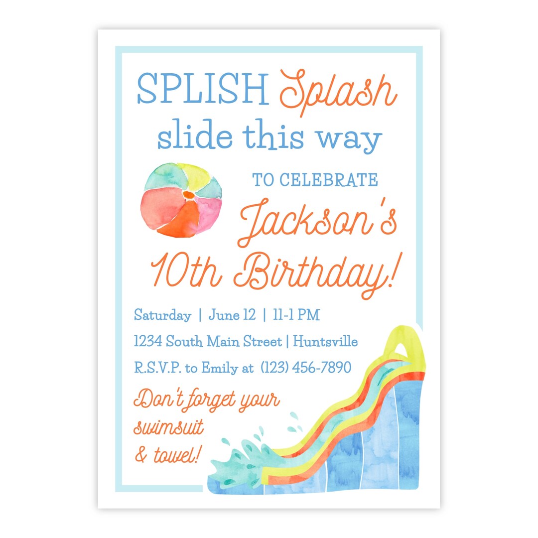 Printable Waterslide Party Invitation Waterslide Birthday - Etsy