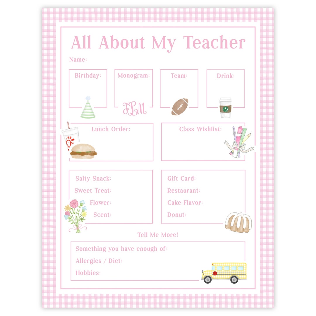 PRINTABLE Teacher Questionnaire PDF and Editable Corjl Template | Back ...