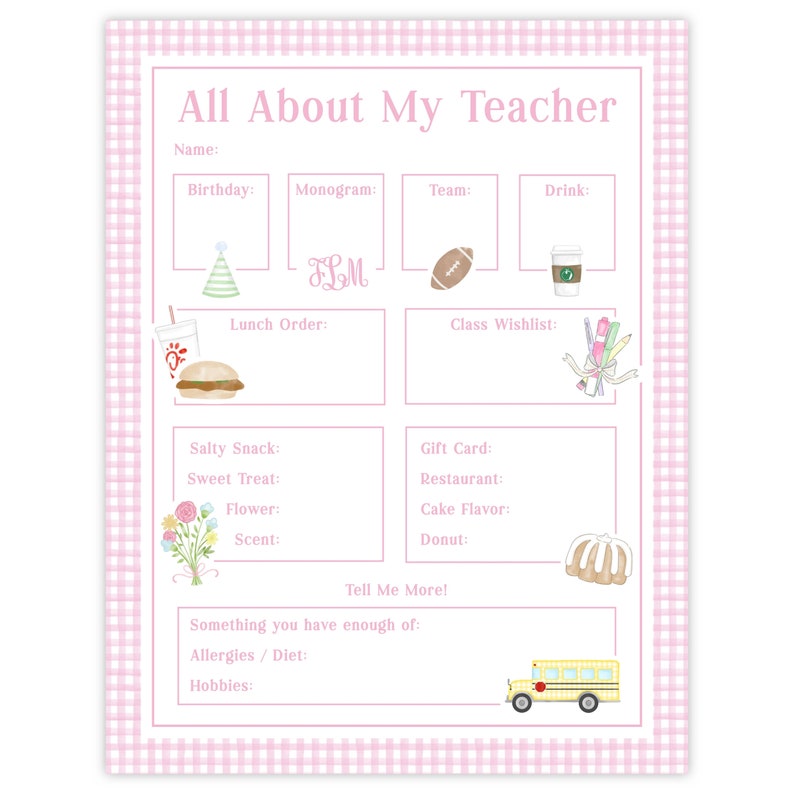 PRINTABLE Teacher Questionnaire PDF and Editable Corjl Template | Back ...