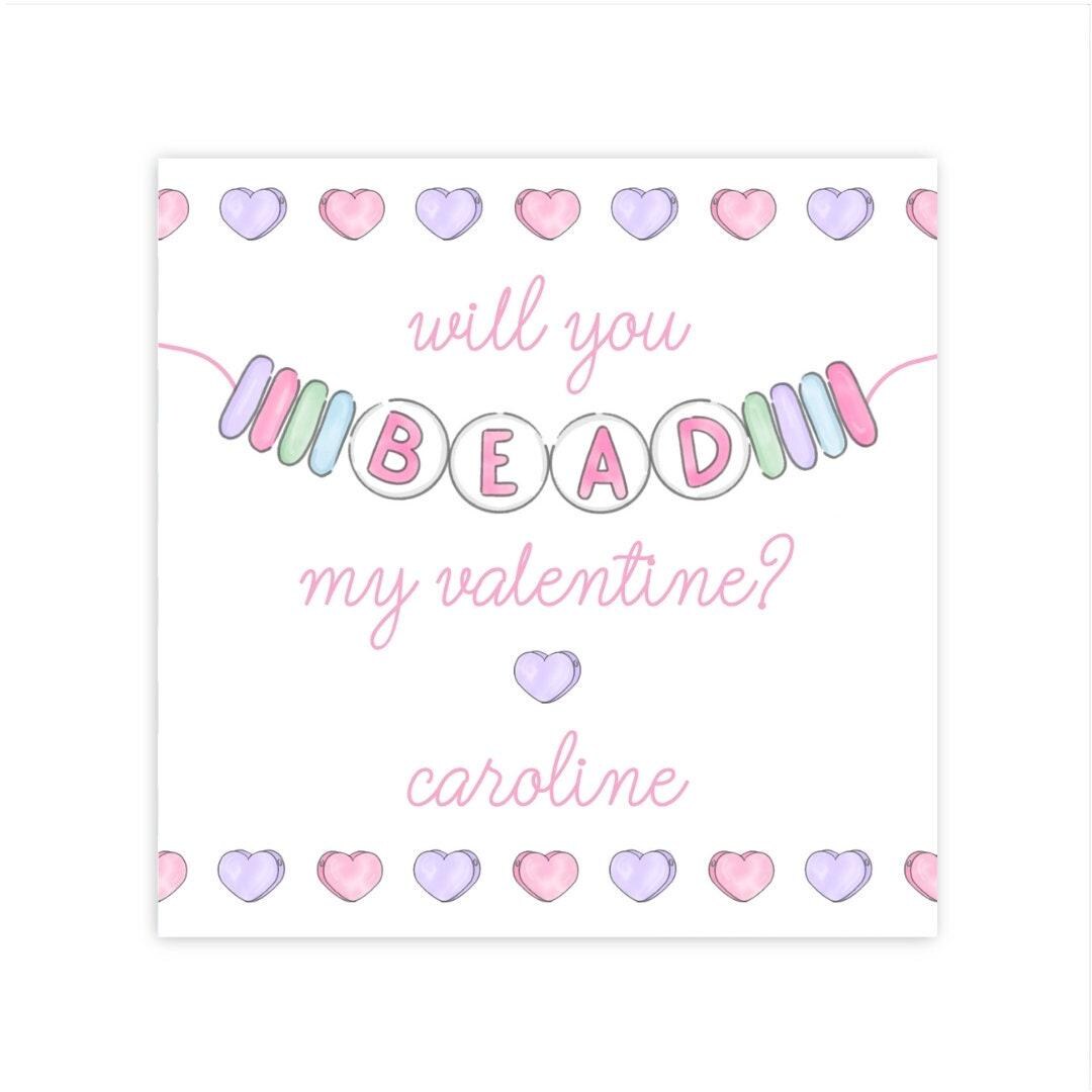 Printable Valentines Day Cards for Kids, Bracelet Valentine Tags, Bead ...