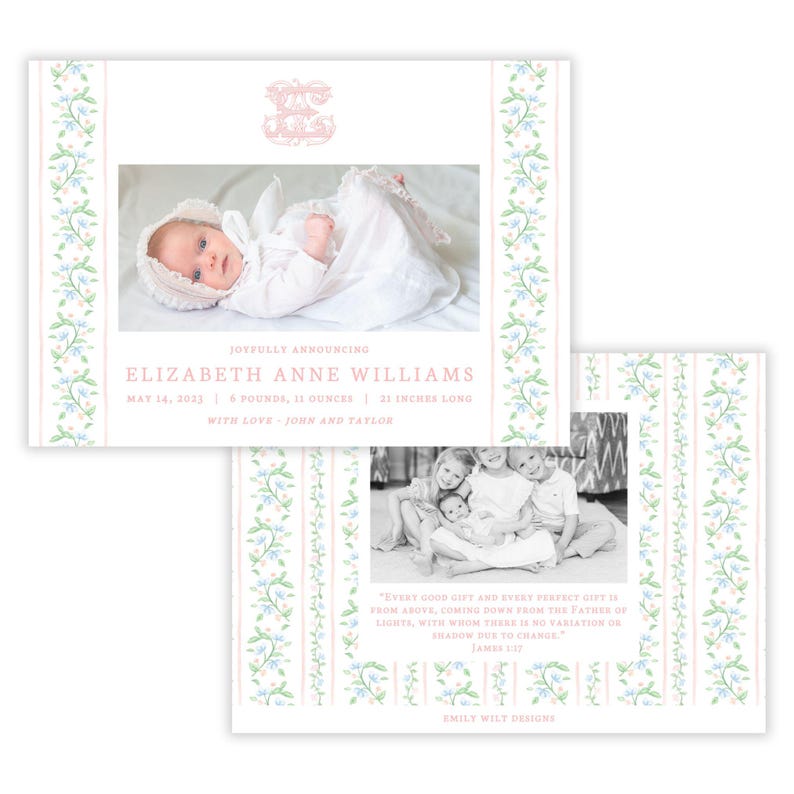 PRINTABLE Baby Girl Birth Announcement | Editable Corjl Template ...