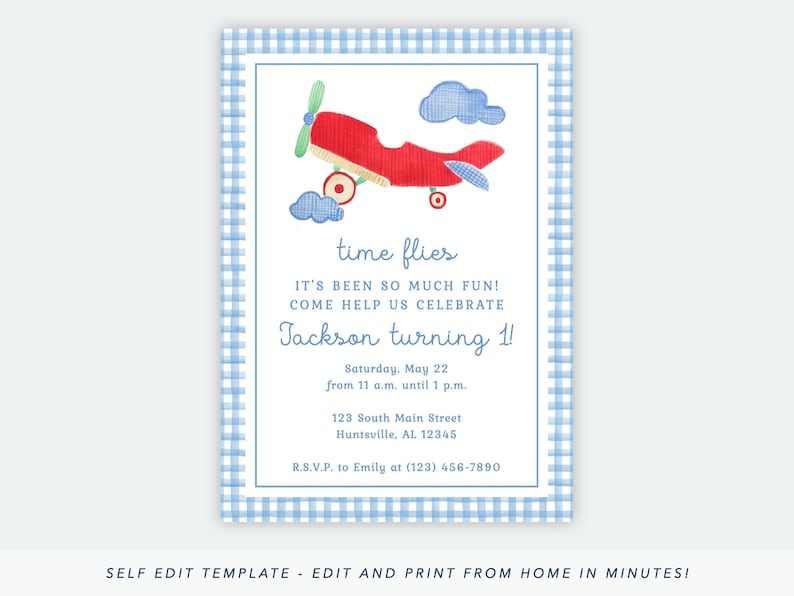 Printable Airplane Birthday Invitation Airplane Birthday | Etsy