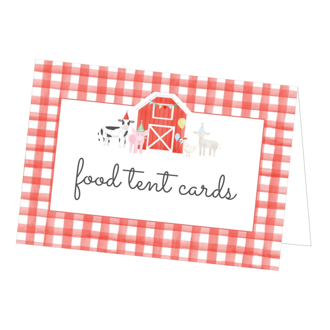 PRINTABLE Farm Food Tent Cards | Red Gingham Barnyard Birthday Labels ...