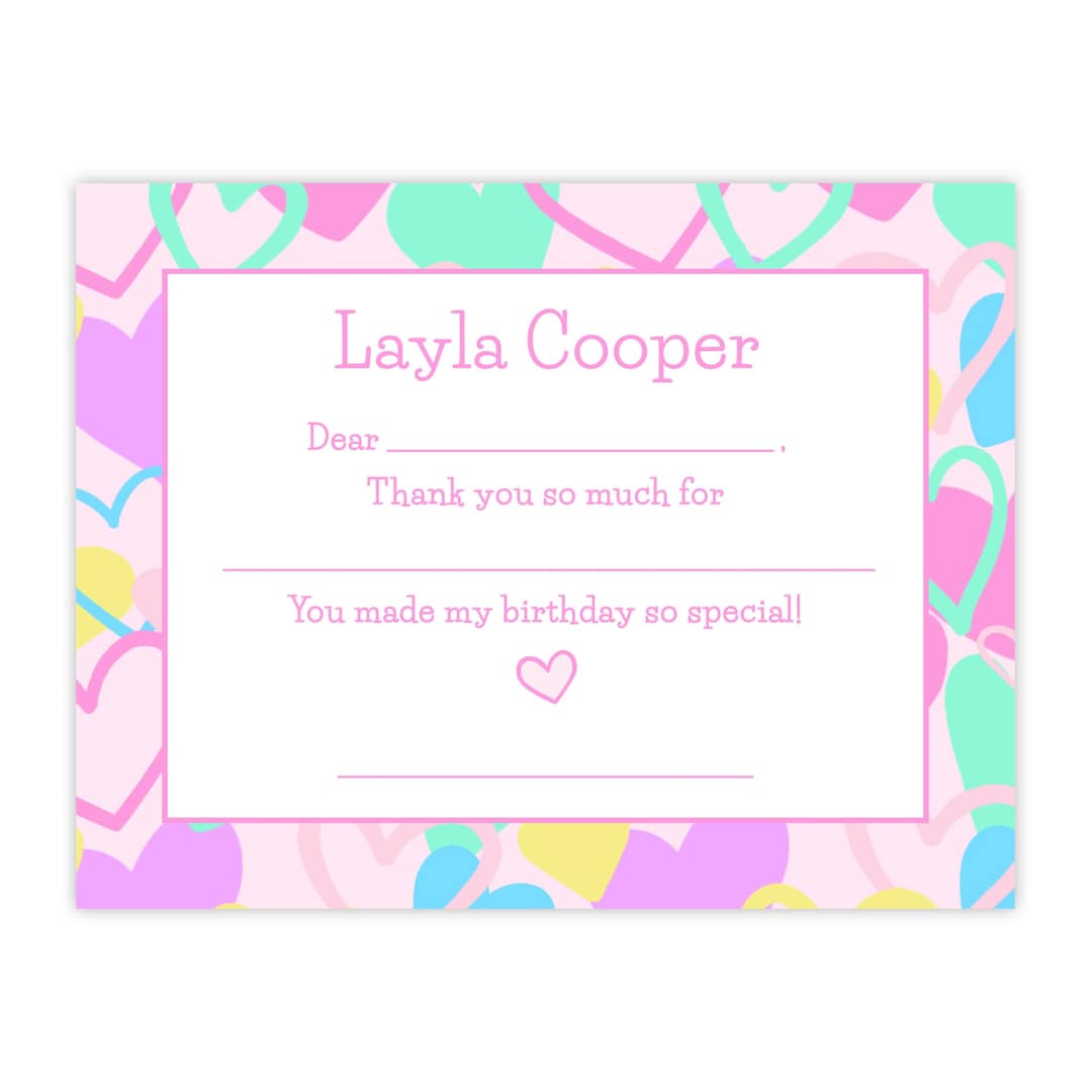 PRINTABLE Pastel Heart Birthday Thank You Card | Editable Corjl ...
