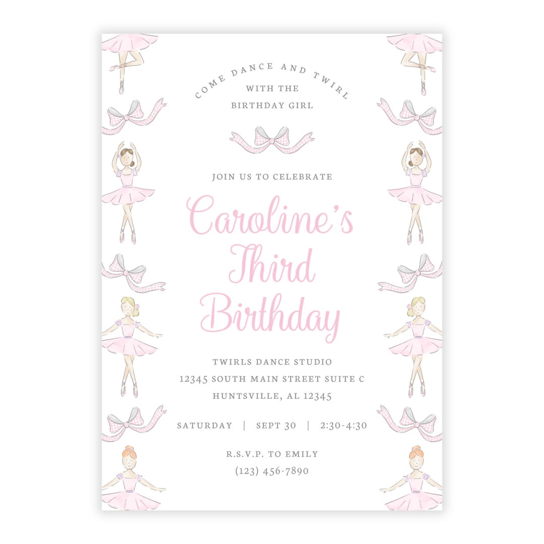 PRINTABLE Ballet Dance Birthday Party Invitation Template by Emily Wilt ...