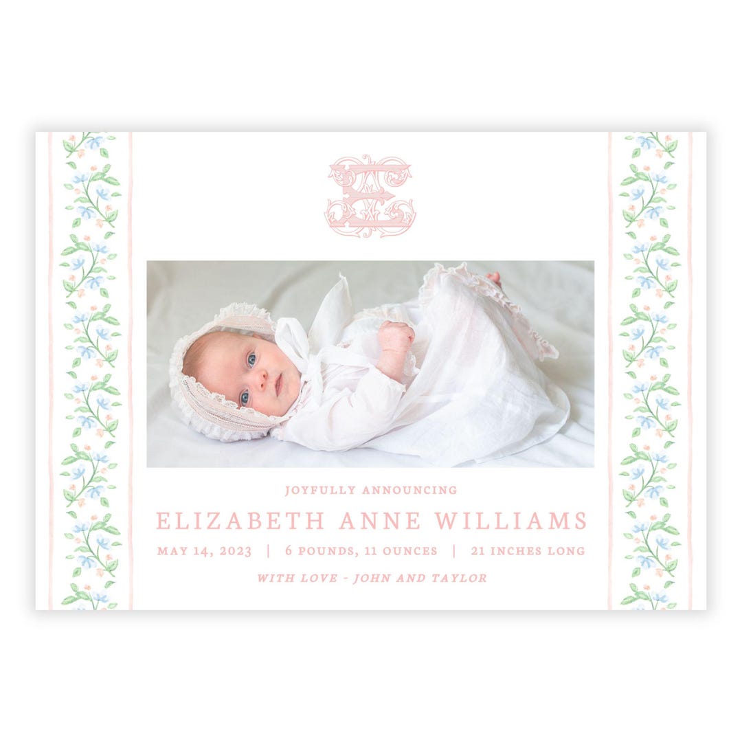PRINTABLE Baby Girl Birth Announcement | Editable Corjl Template ...