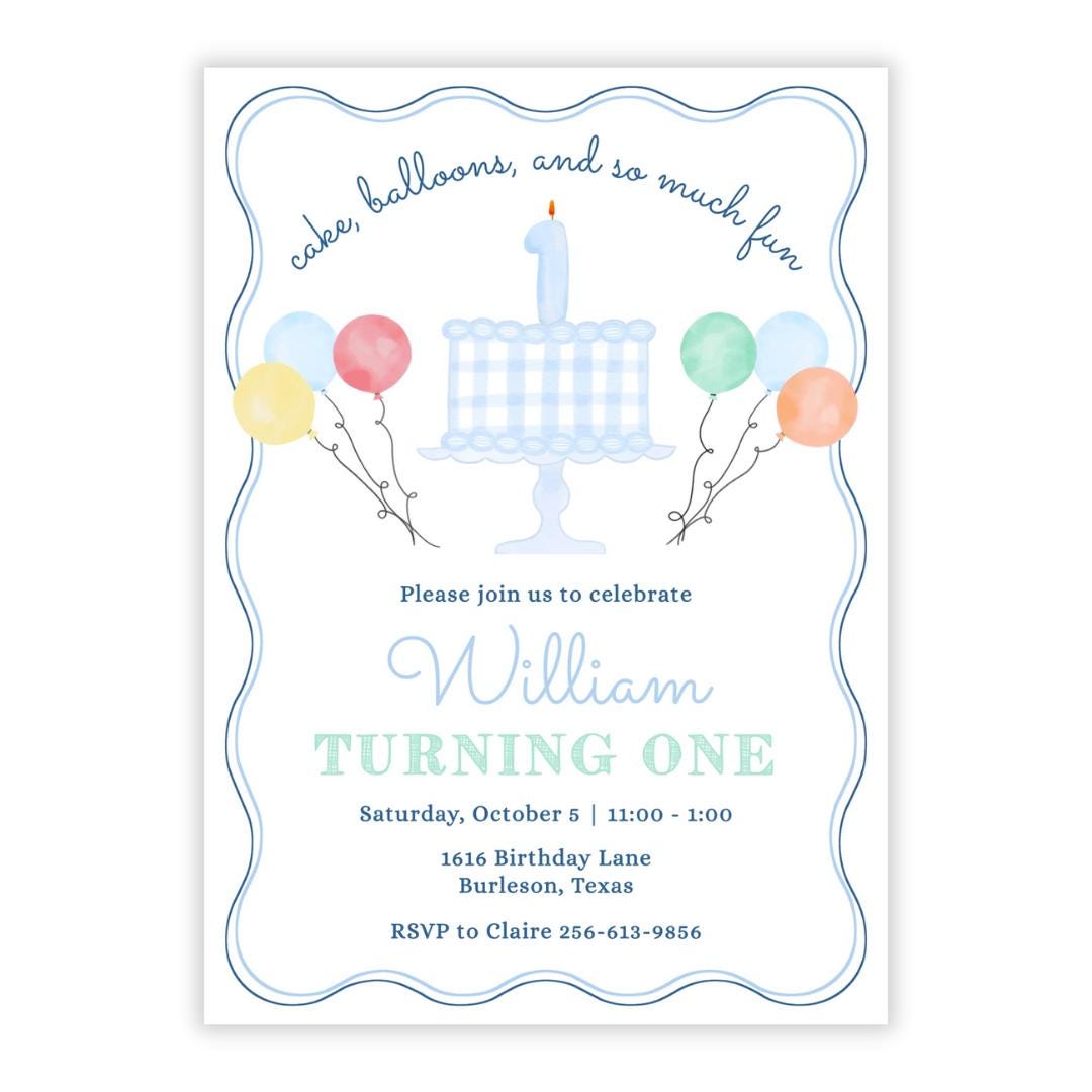 Printable First Birthday Invitation, Cake First Birthday Party ...