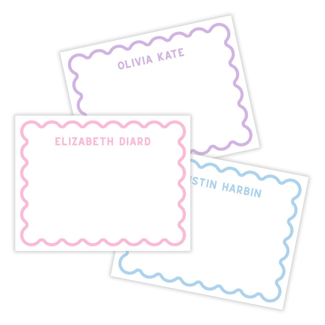 PRINTABLE Pastel Scallop Border Notecards | Editable Corjl Template ...