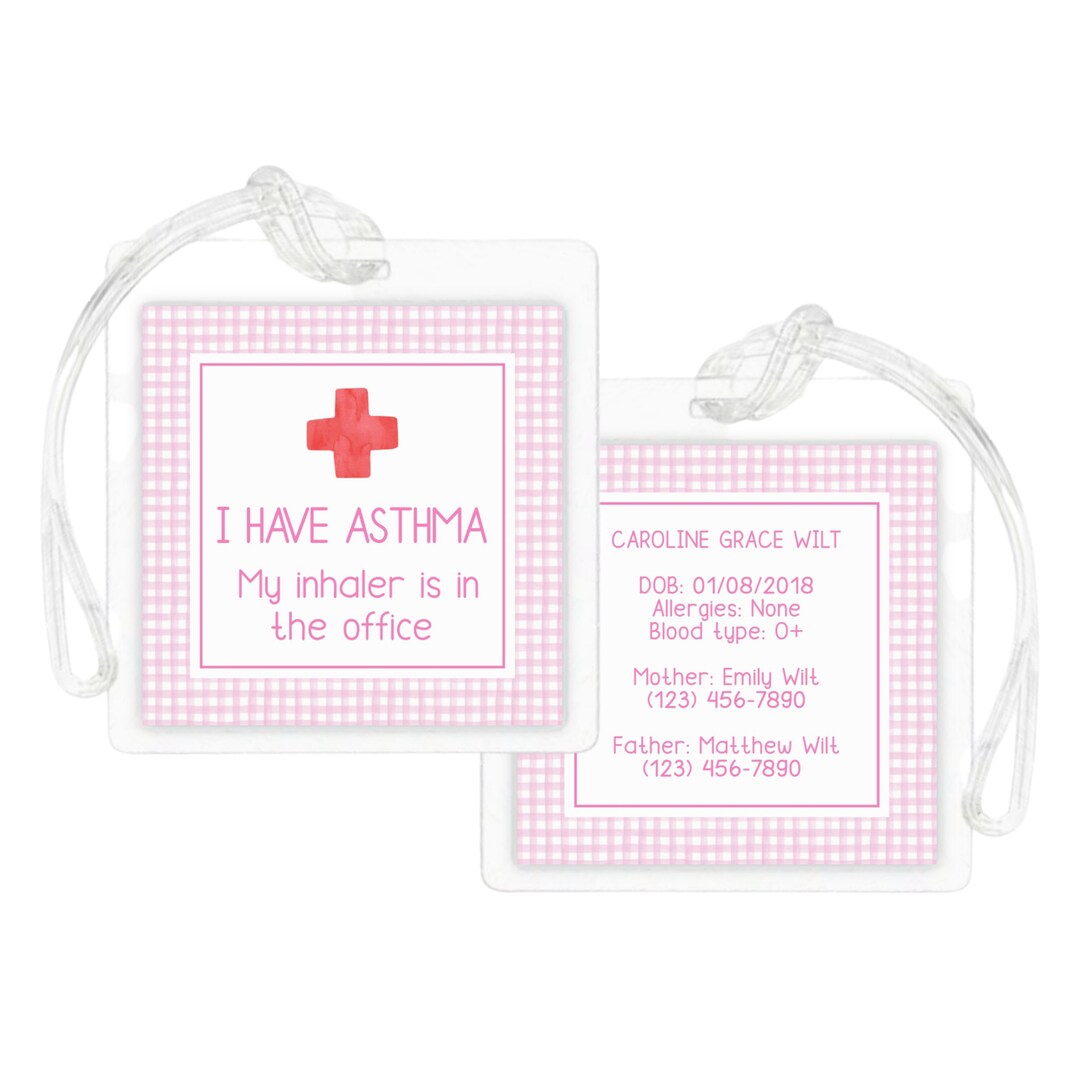 Medical Alert Bag Tag for Girls – Asthma Inhaler Info Tag for School ...