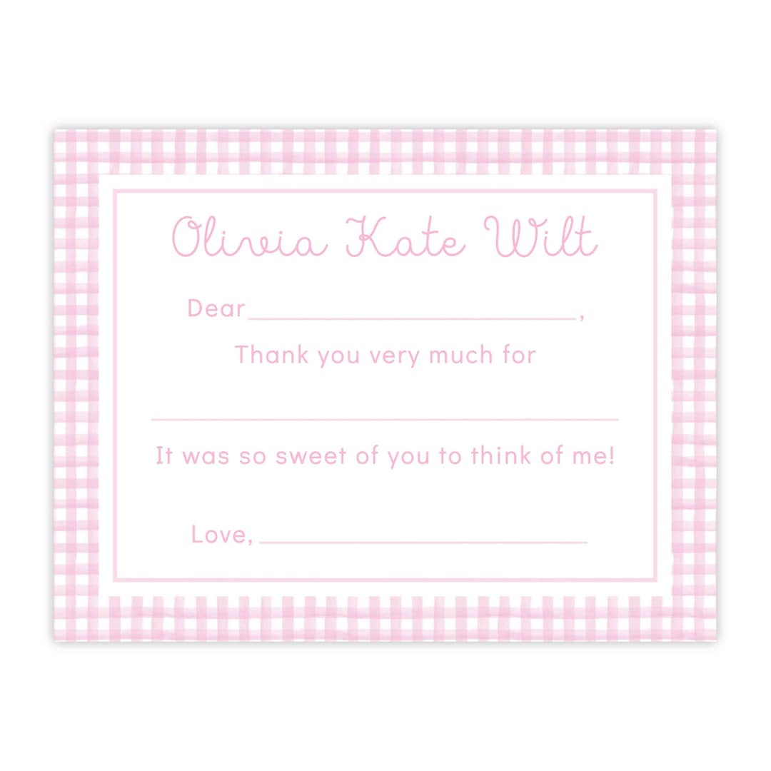 PRINTABLE Pink Gingham Thank You Card for Girls | Editable Corjl ...