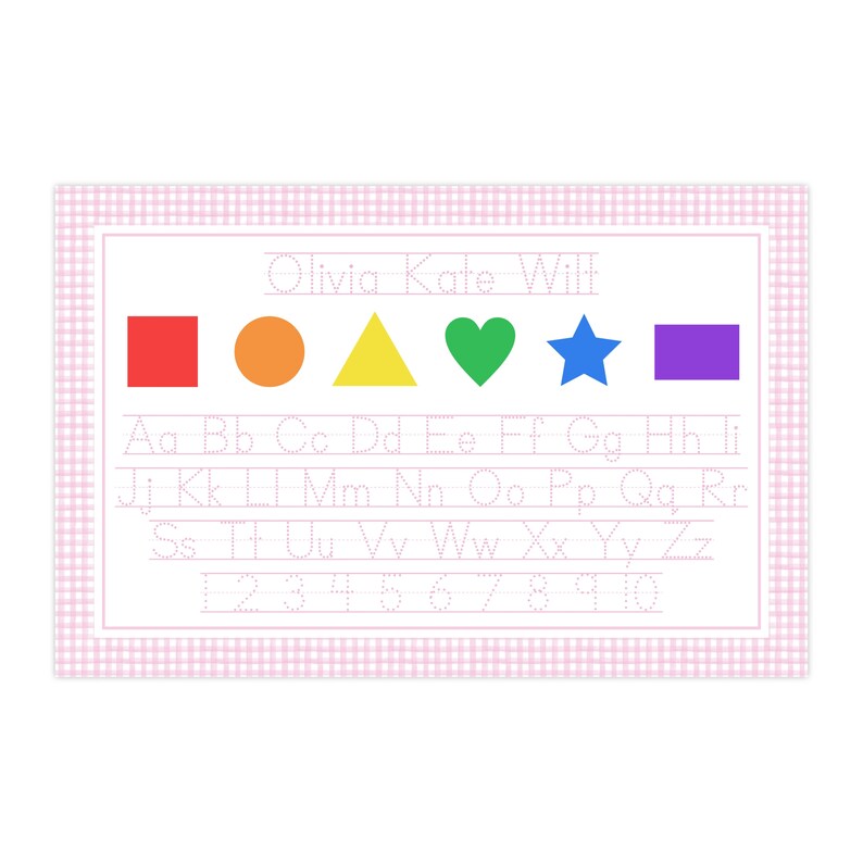 Personalized Laminated Placemat for Kids | Pink Gingham Alphabet ...