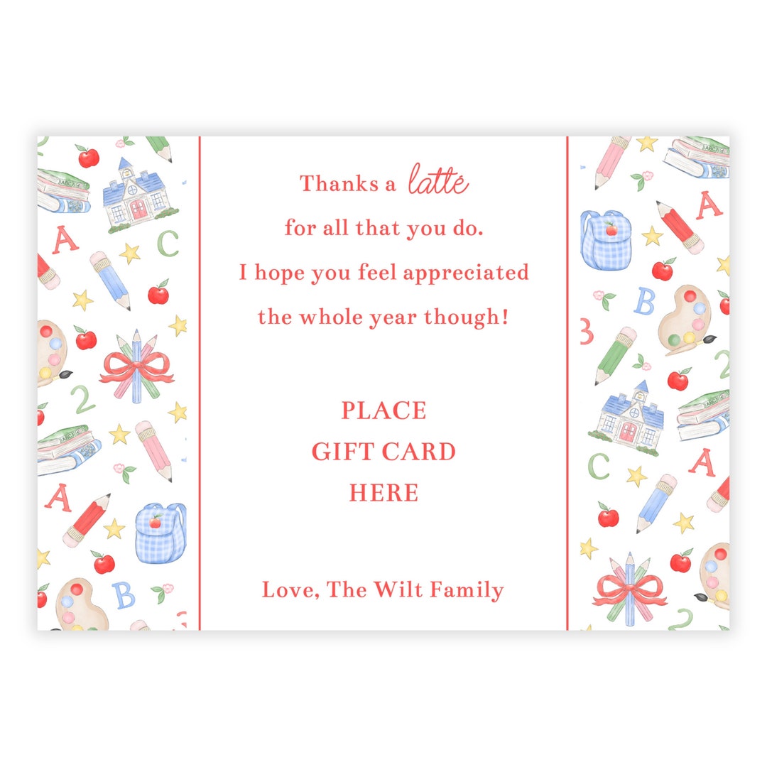 Printable Teacher Gift Card Holder Template, Teacher Appreciation Week ...