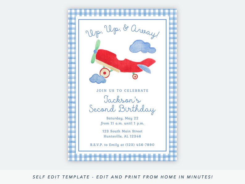 Printable Airplane Birthday Invitation Airplane Birthday | Etsy