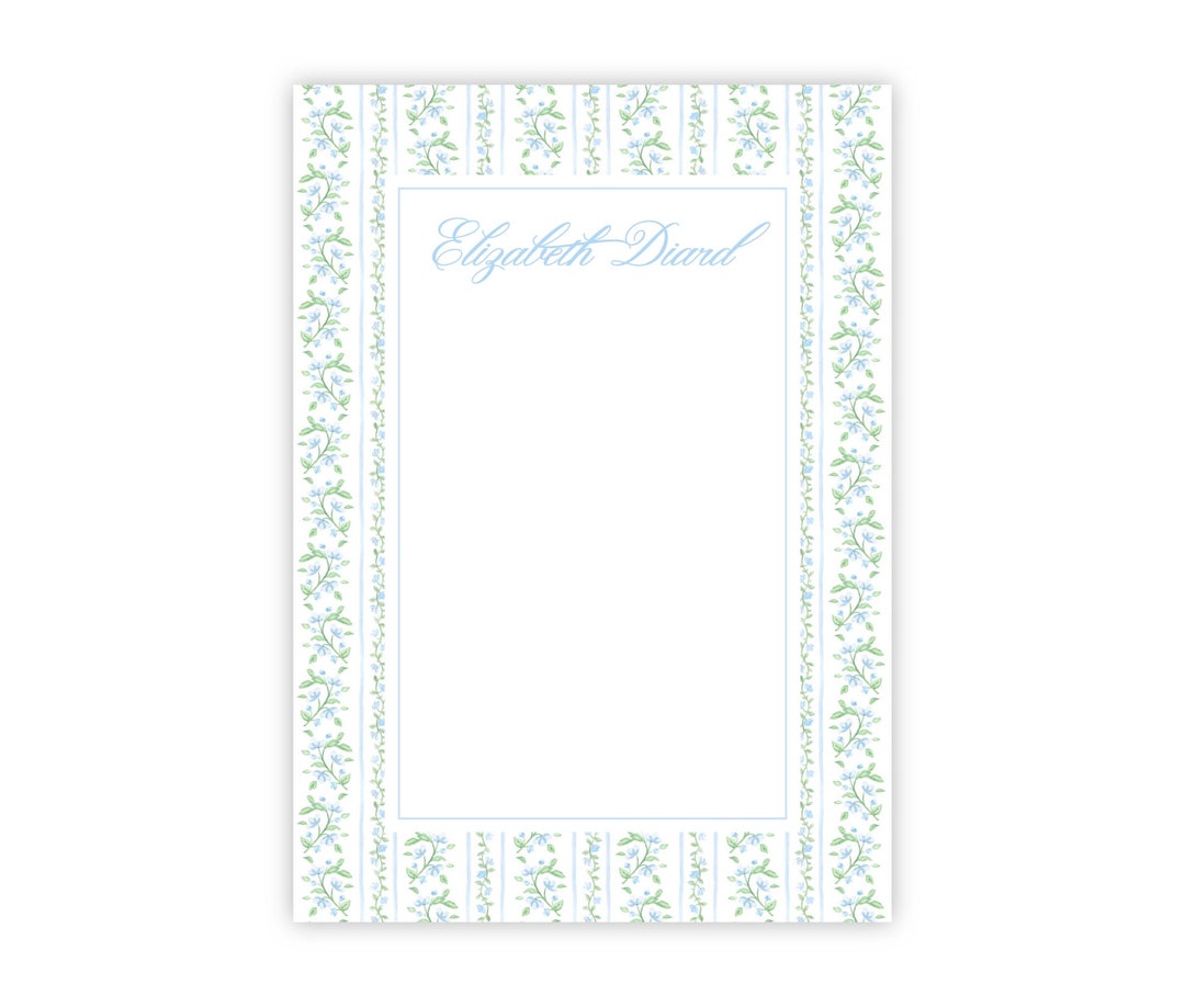 Personalized Blue Watercolor Floral Toile Notepad, Personalized Notepad ...