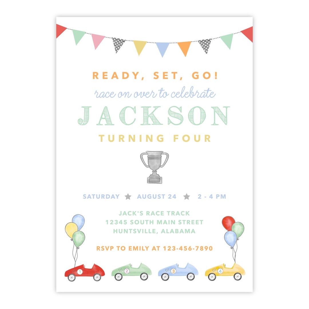 Printable Race Car Birthday Invitation, Race Car Birthday Invite, Race ...