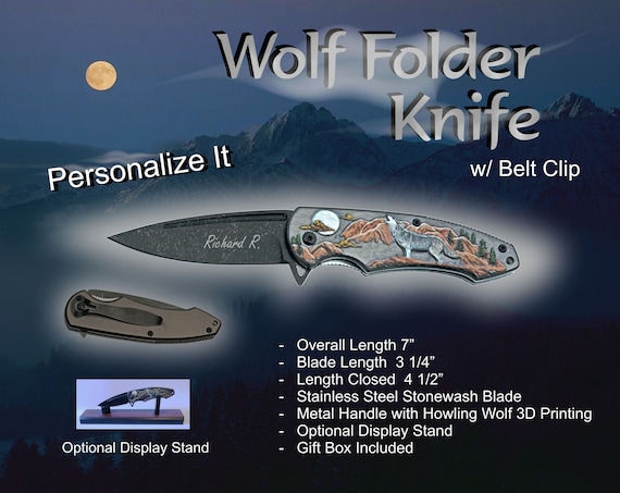 Engraved Wolf Knife Folding Knife Pocket Knife | Etsy