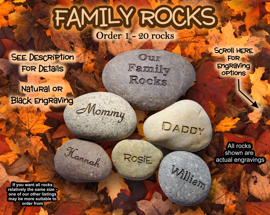 Family Rocks, Engraved Stones, Personalized Rocks, Natural Engraving - Etsy