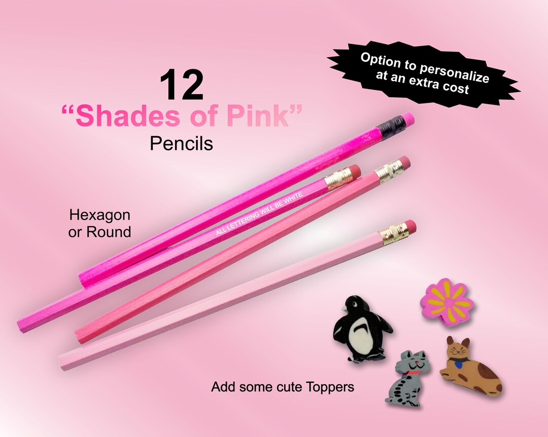 Shades of Pink Pencils, Back to School Supplies, Personalized Pencils ...