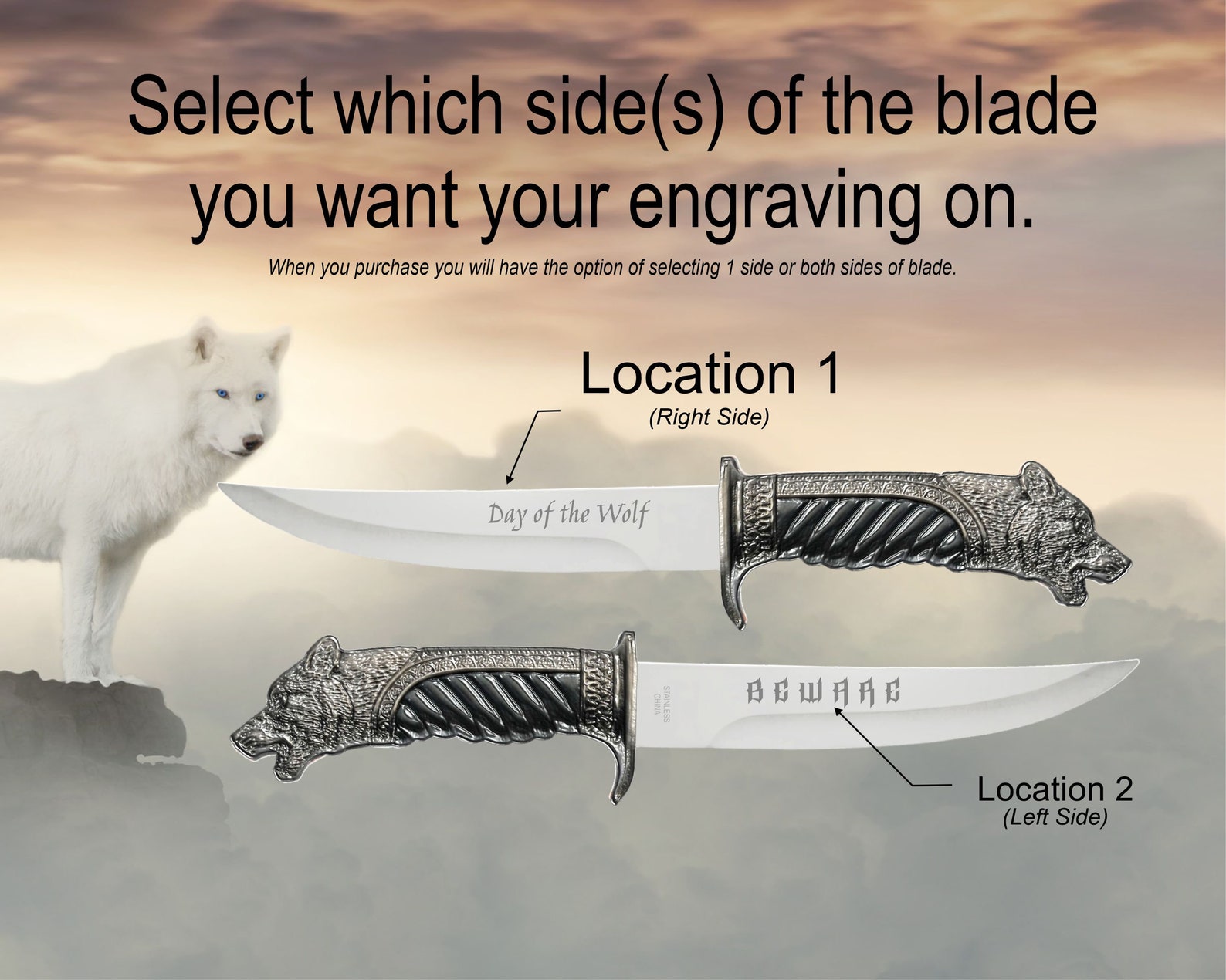Wolf Dagger Engraved Knife Wolf Gift Silver Finish - Etsy
