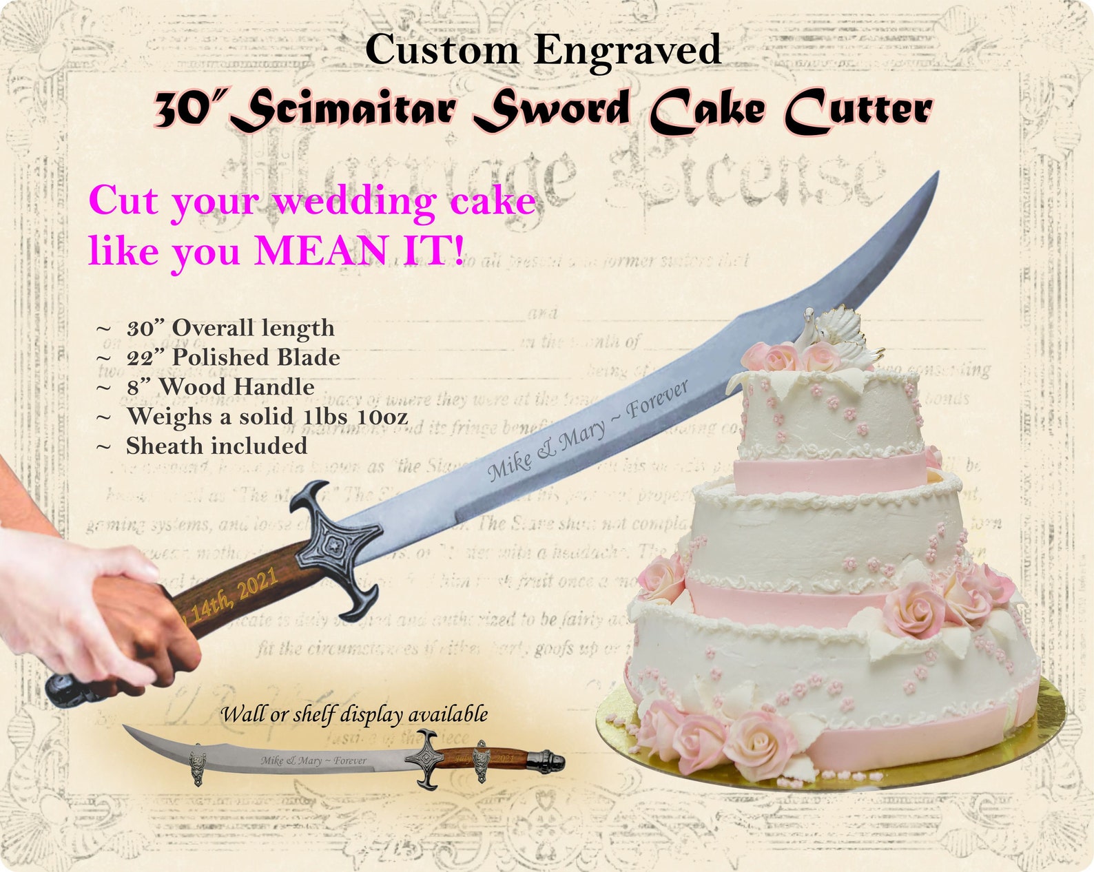 Wedding Cake Knife Sword Scimitar Sword 30 Inch - Etsy