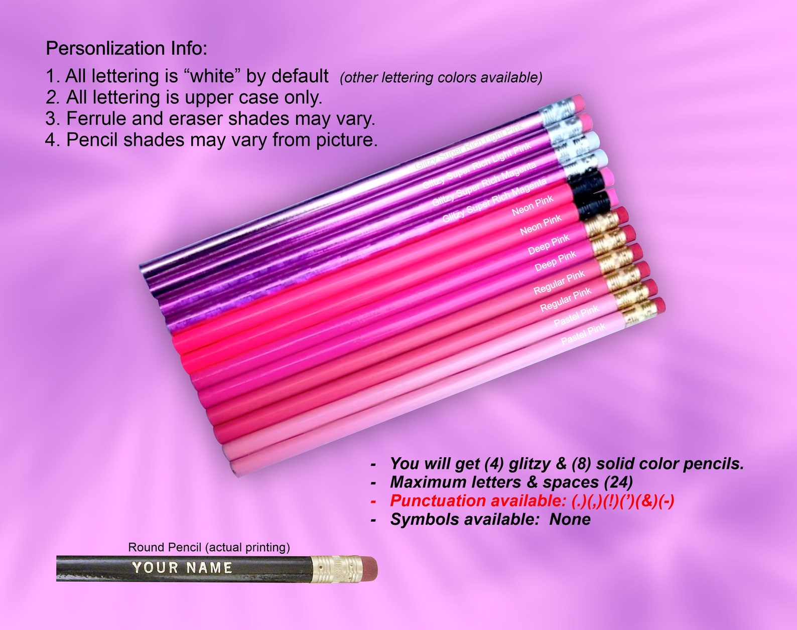 Shades of Pink Pencils, Back to School Supplies, Personalized Pencils ...