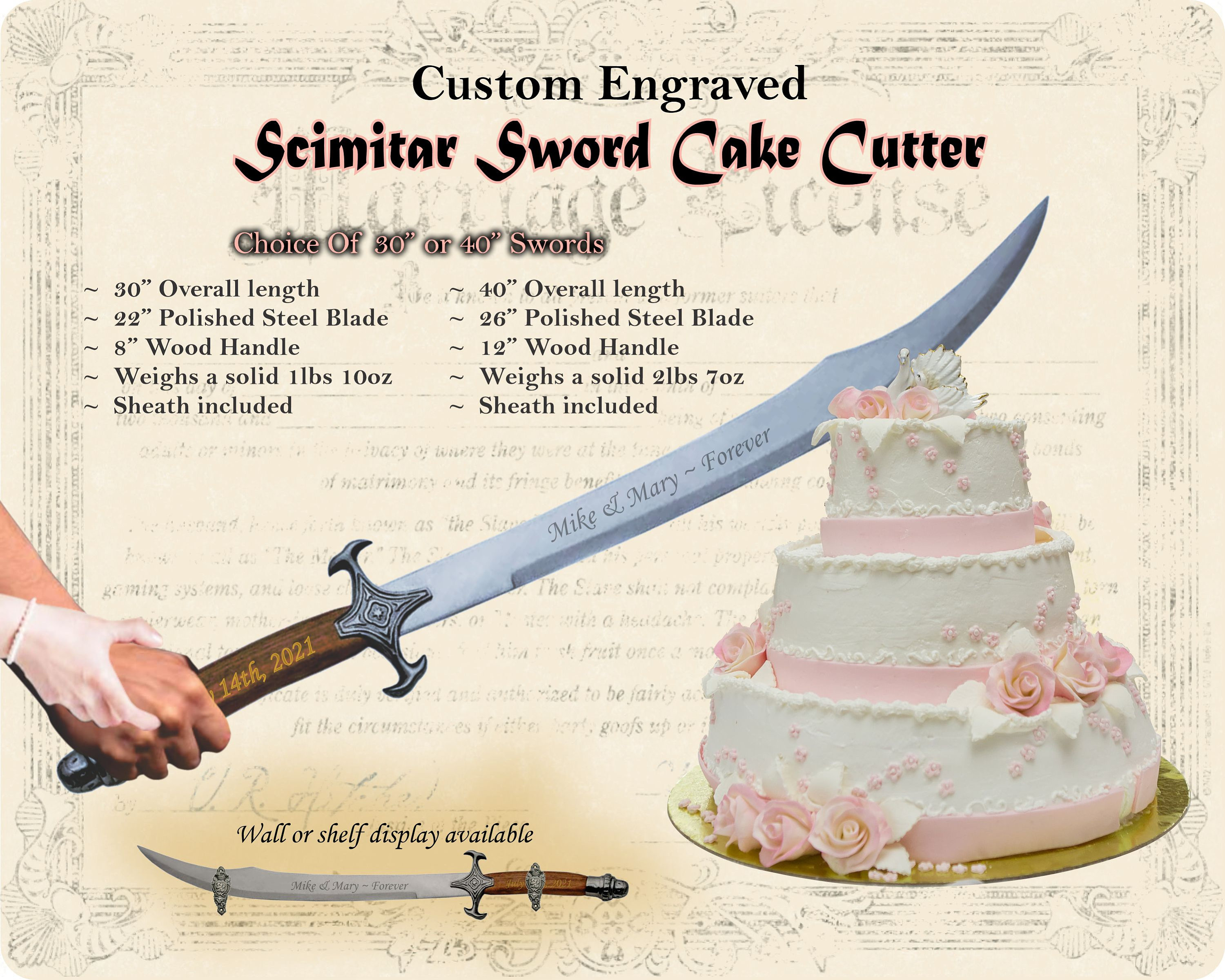 Wedding Cake Knife, Sword, Scimitar Sword, 30 Inch, 40 Inch - Etsy