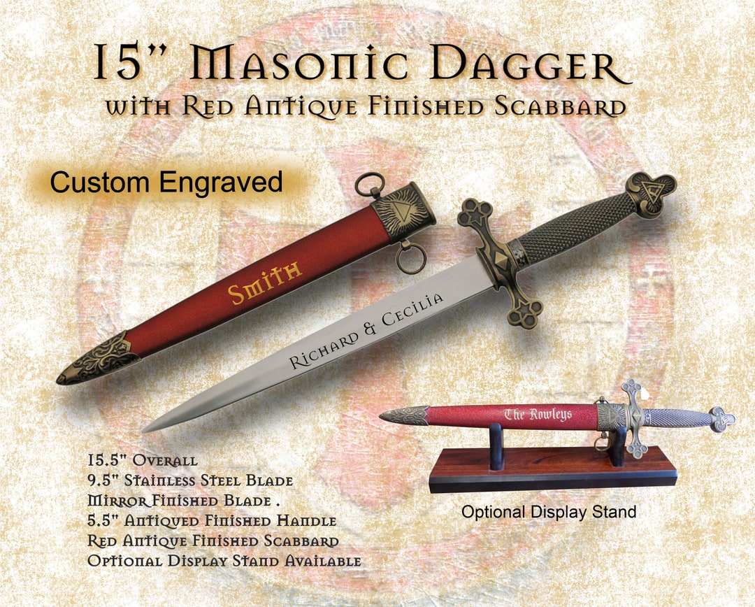 Masonic Dagger, 15" Dagger, Engraved Dagger - Etsy