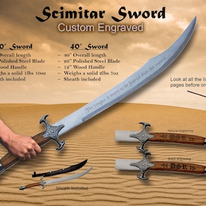Scimitar Sword, Custom Engraved, 30 Inch, 40 Inch - Etsy
