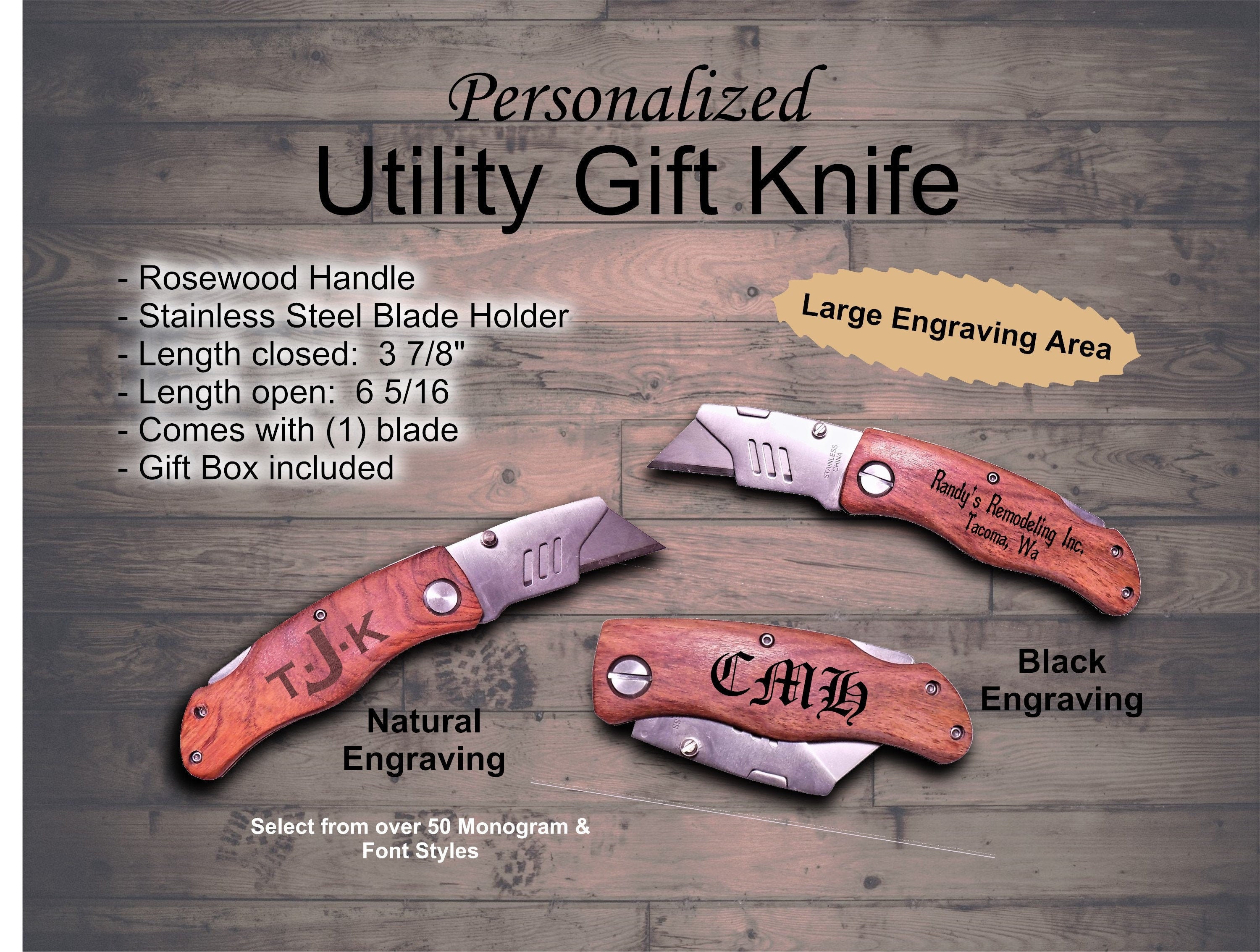 Engraved Utility Knife, Wood Handle, Personalized Knife - Etsy