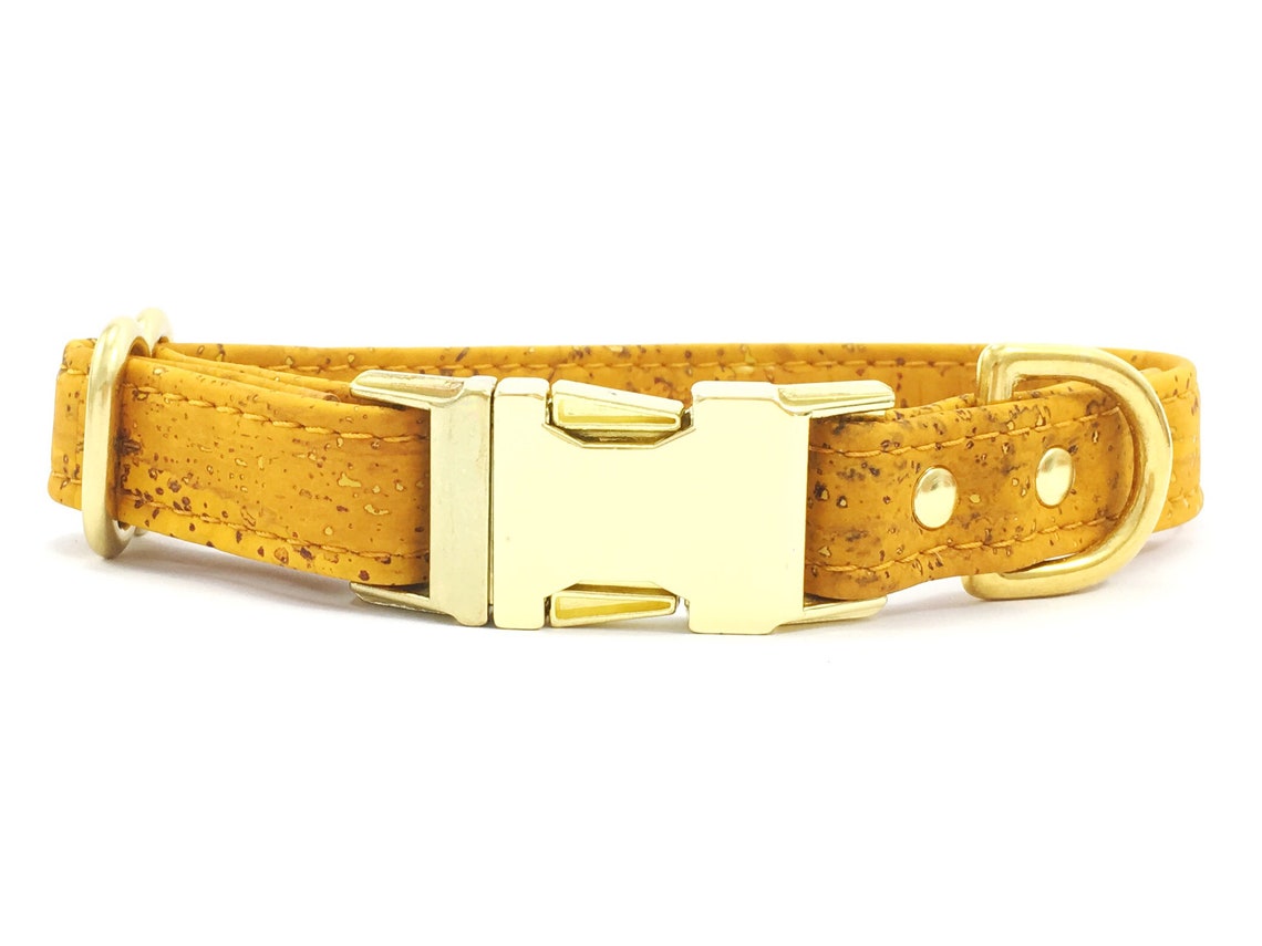 Yellow Dog Collar in Vegan Cork Leather With Luxury Brass Buckle ...
