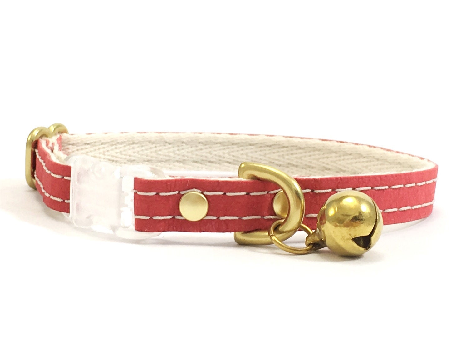 Red Cat Collar in Vegan Leather & Soft Cotton With Breakaway - Etsy