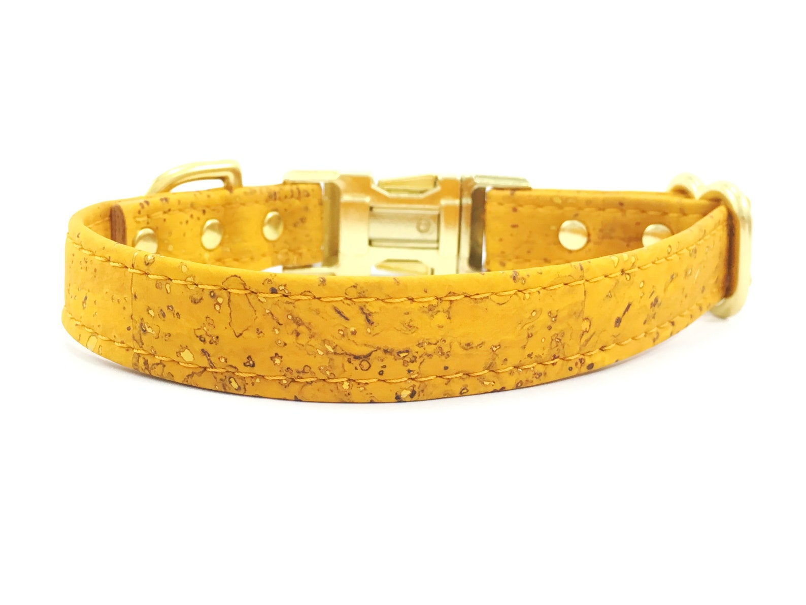 Yellow Dog Collar in Vegan Cork Leather With Luxury Brass Buckle ...