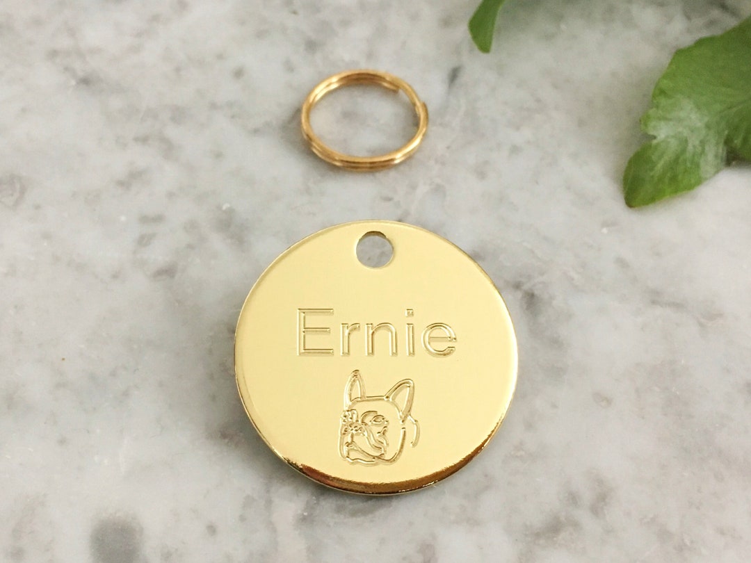 French Bulldog Tag in Luxury Solid Brass With Personalised Engraving ...