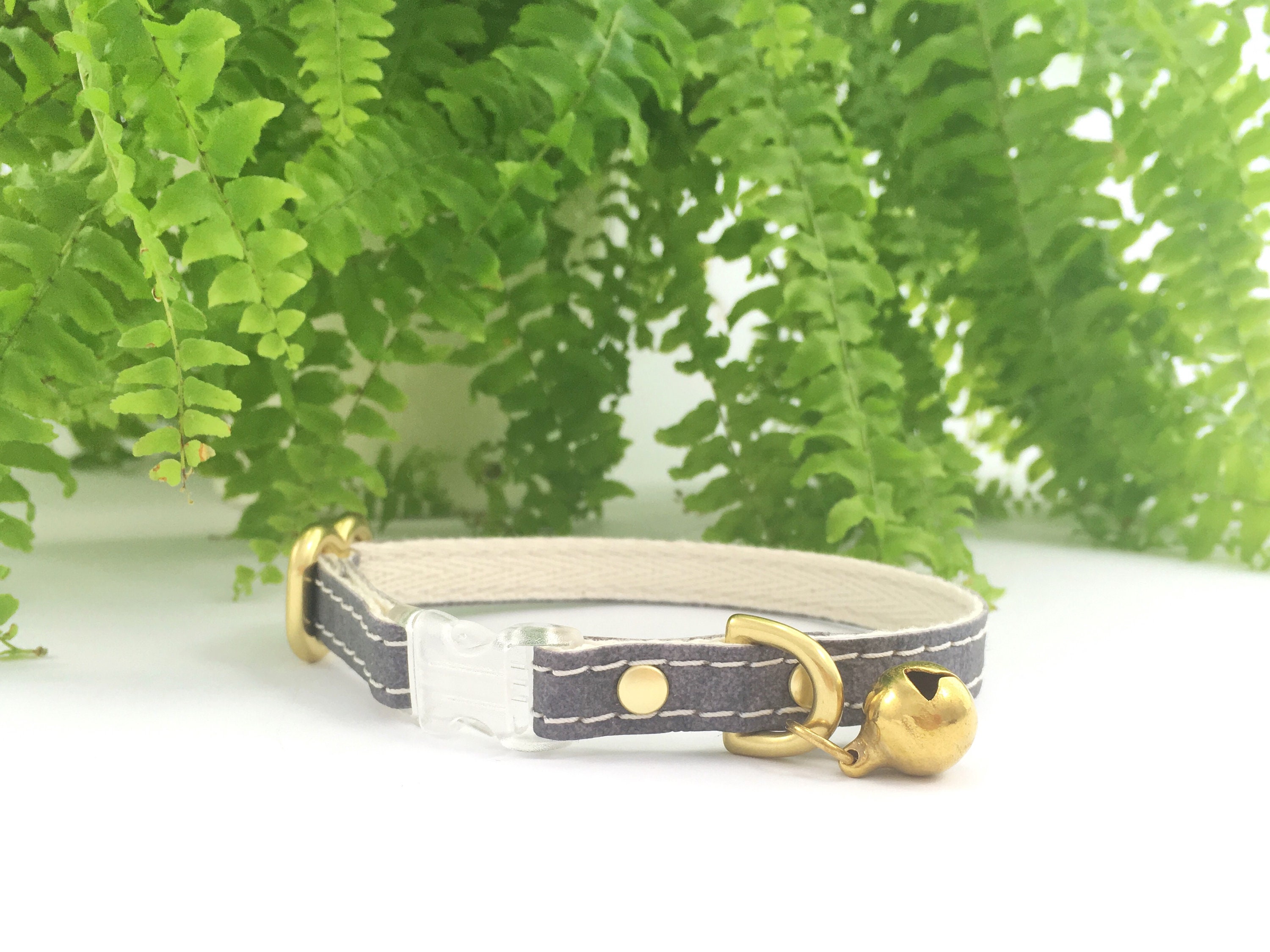 Grey Cat Collar in Vegan Leather With Breakaway Safety Buckle | Etsy